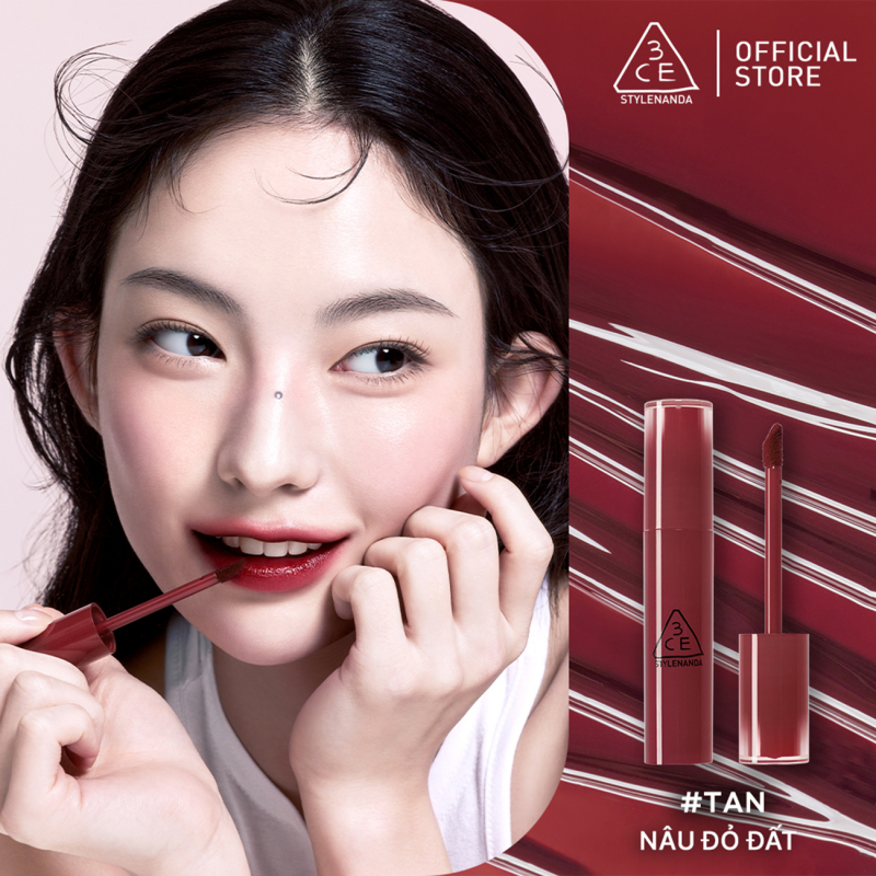 Son tint 3CE Lazy Pop Lip Stain #Tan - Nâu Đỏ Đất - 3CE